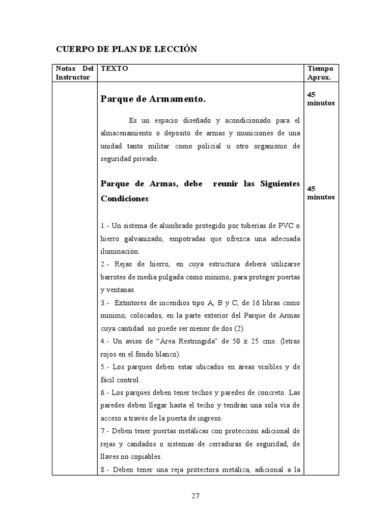 Plan de Leccion Maestro Parque de Armamento Contenido | PDF | Militar