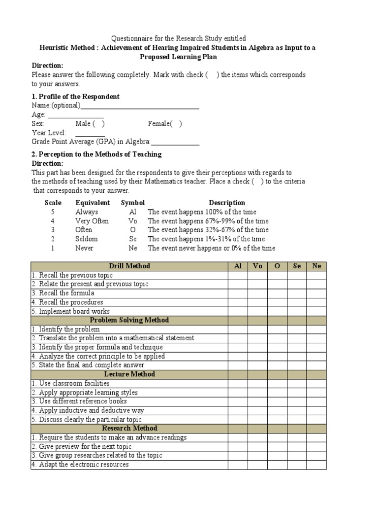Sample Questionnaire | PDF | Sign Language | Questionnaire