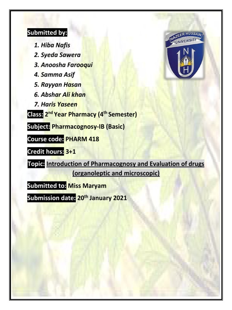 Evaluation of Drugs | PDF | Pharmacognosy | Taste