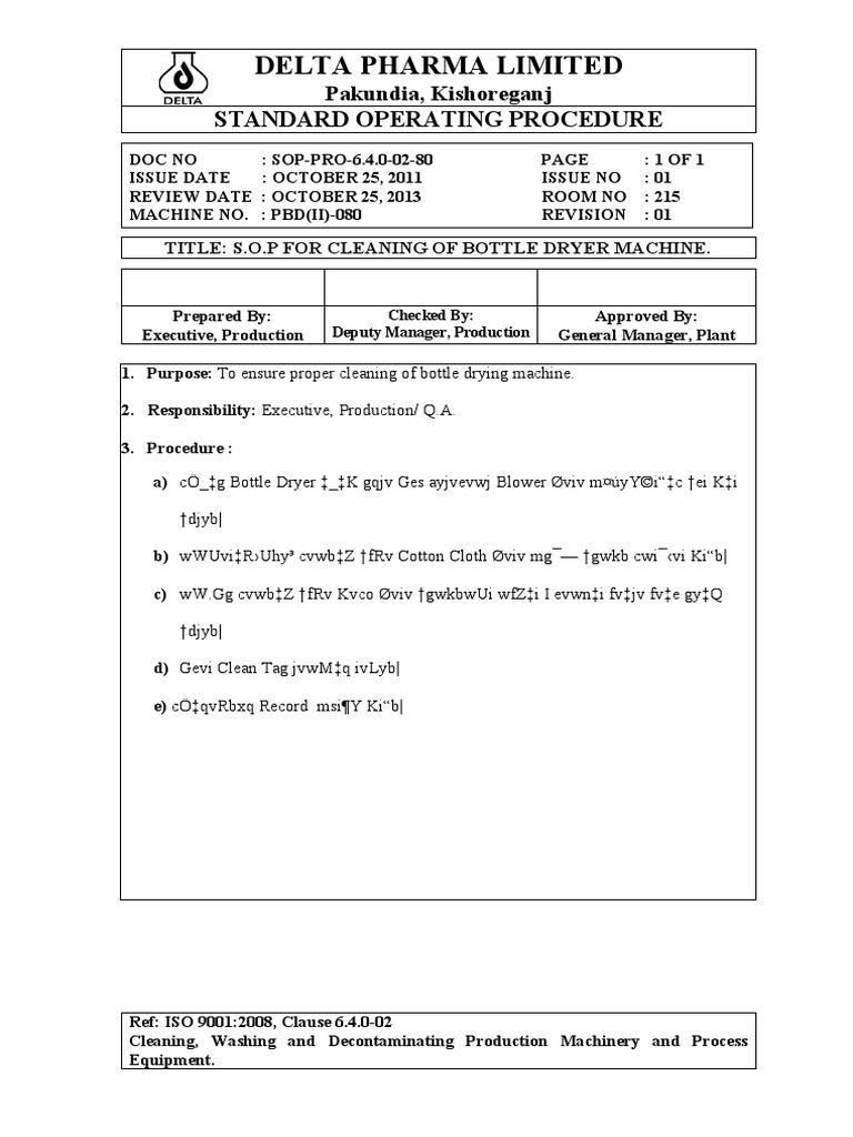 SOP For Cleaning of Bottle Drying Machine | PDF