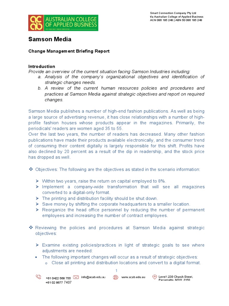 Change Management Briefing Report | PDF | Mass Media | Publishing