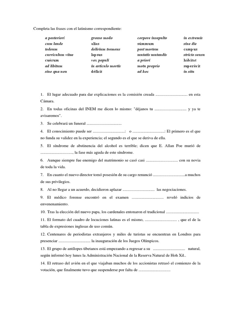 Latinismos Ejercicio | PDF | Estudios de idiomas extranjeros | Derecho