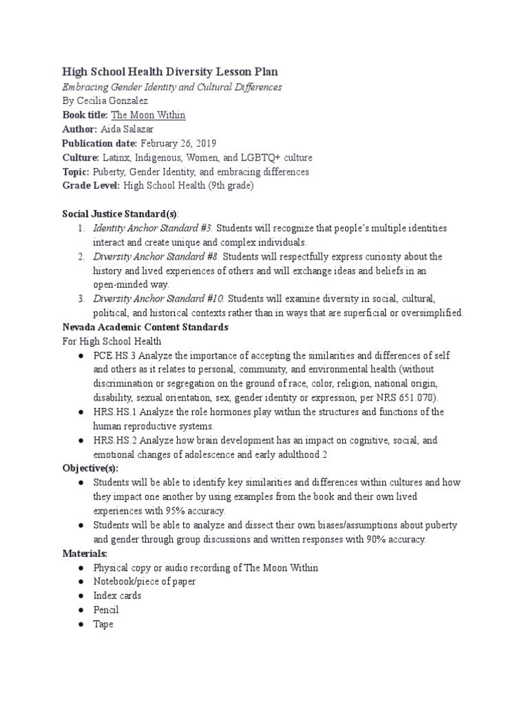 Diversity Lesson Plan | PDF | Gender Studies | Gender