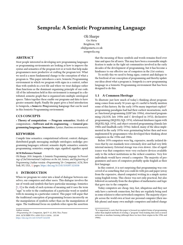 Semprola - A Semiotic Programming Language | PDF | Semiotics | Computer ...