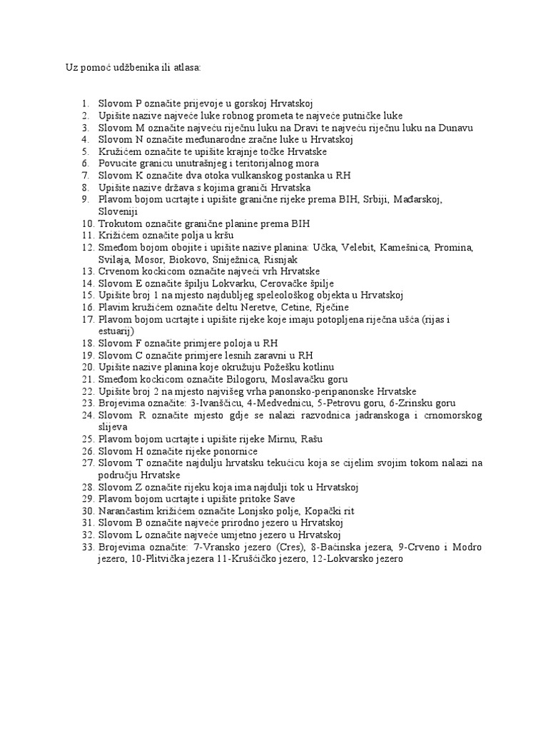 Slijepa Karta RH, 8.razred | PDF