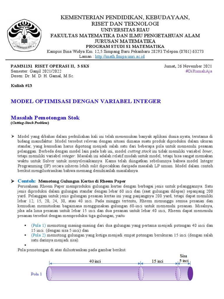 Model Optimisasi Pemotongan Stok Kertas | PDF
