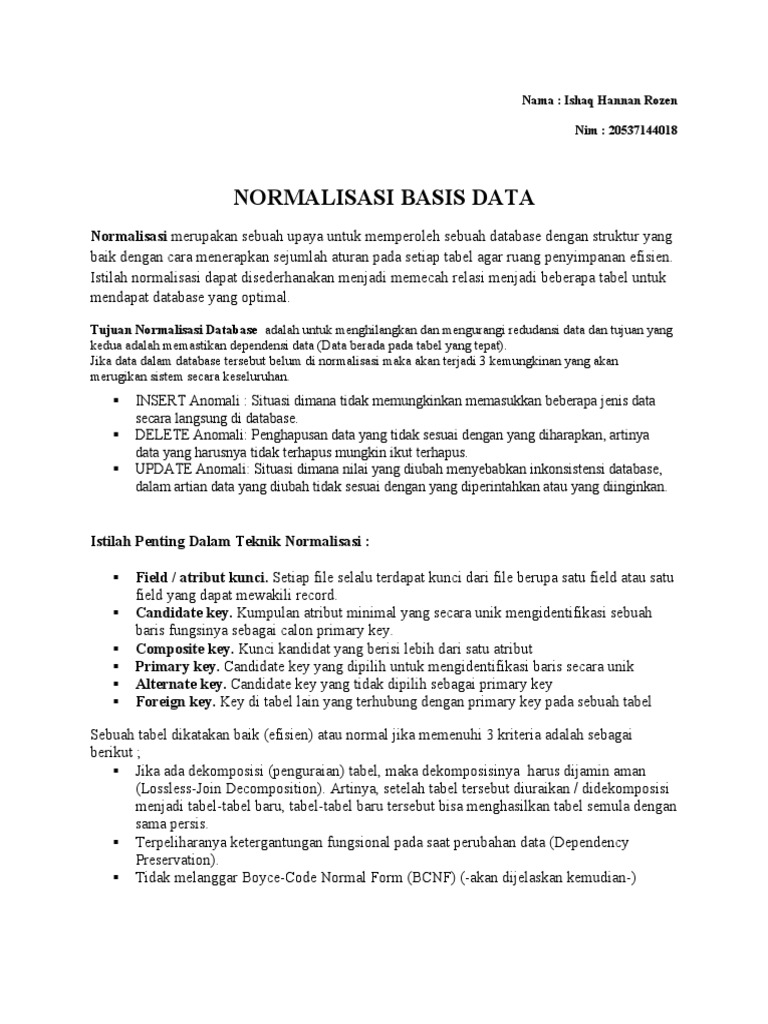 Resume - Normalisasi Basis Data | PDF
