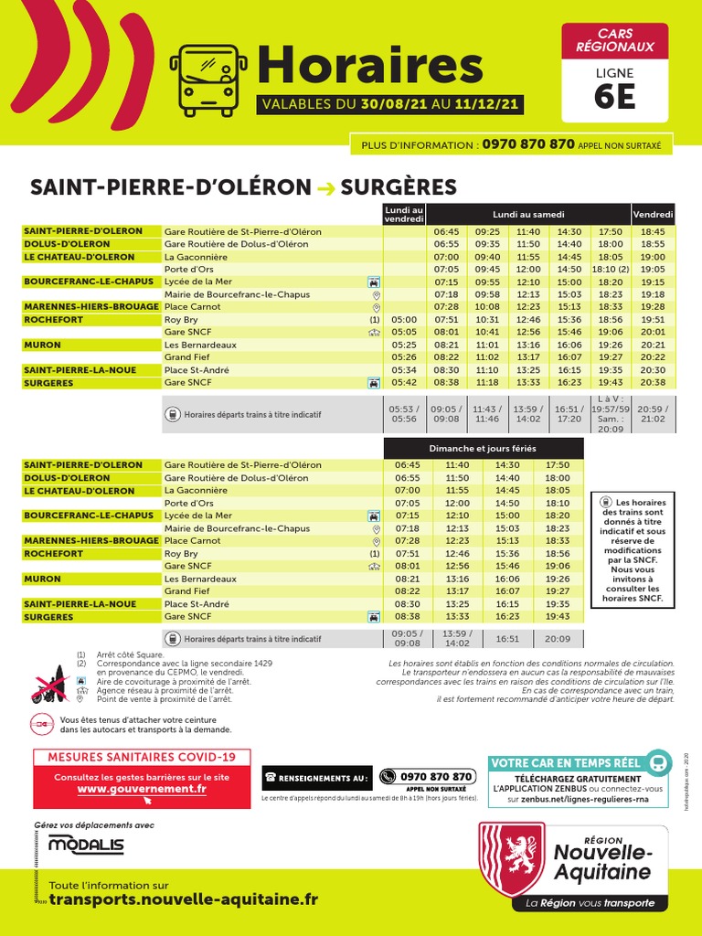 SPECIAL Rentrée-Fiche Horaire-Cars Régionaux-St Pierre D Oleron-Surgeres | PDF | Économie ...