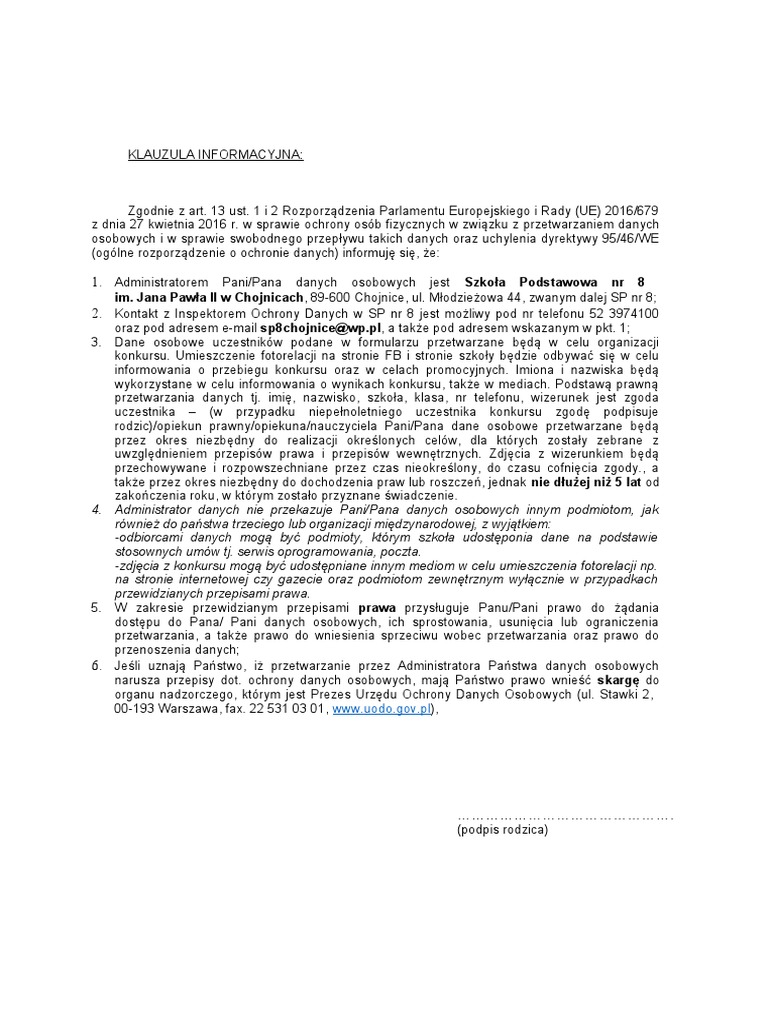 Klauzula Informacyjna RODO | PDF