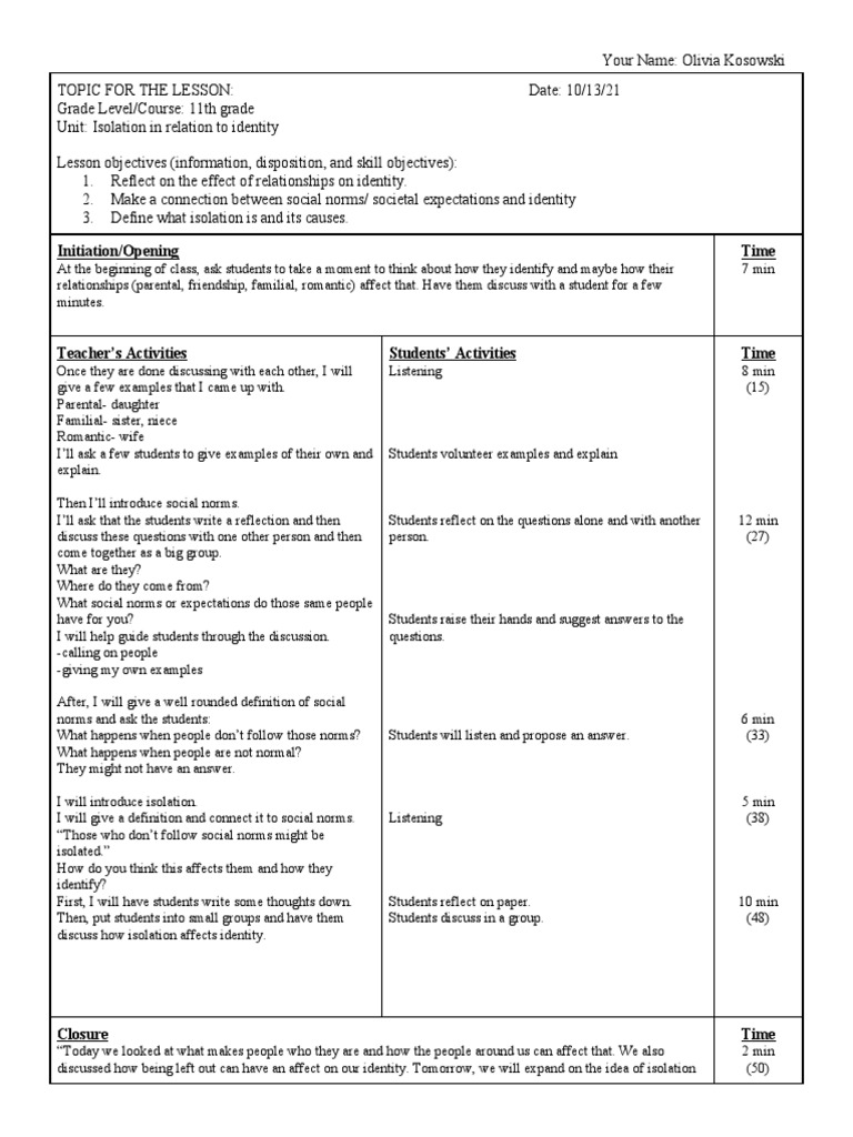 Sample Two-Column Lesson Plan Template | PDF | Concept | Learning