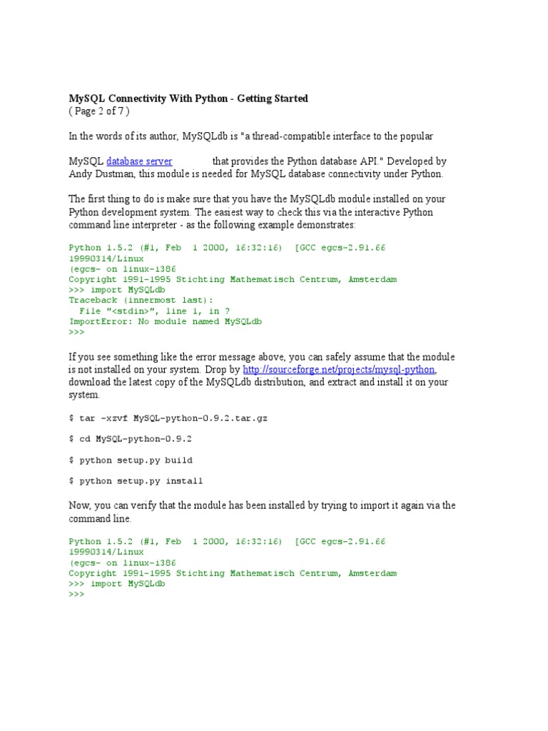 Installing And Verifying The Mysqldb Module For Mysql Connectivity In Python Pdf My Sql Sql