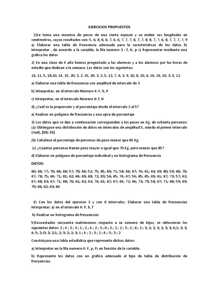 EJERCICIOS PROPUESTOS (Tablas de Distribucion de Frecuencia) | PDF
