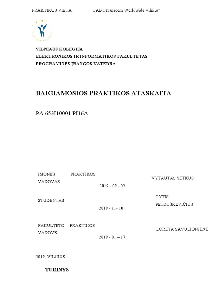 Gytis Petruškevičius Baigiamosios Praktikos Ataskaita PI16a Atnaujintas | PDF