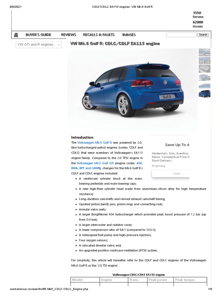 CDLF - CDLC Ea113 Engines - VW Mk.6 Golf R | PDF | Turbocharger ...
