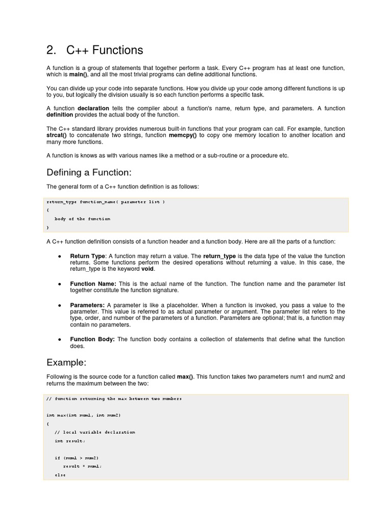 C Functions Guide Pdf Parameter Computer Programming Subroutine