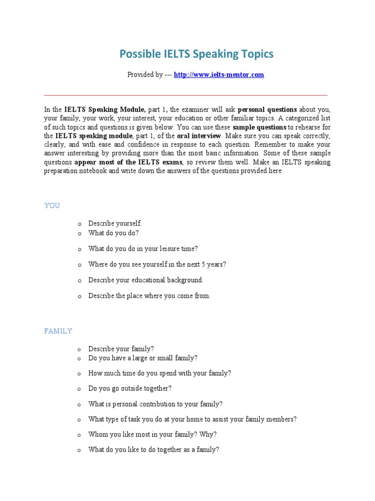 Ielts Speaking Question Volume 1 | PDF