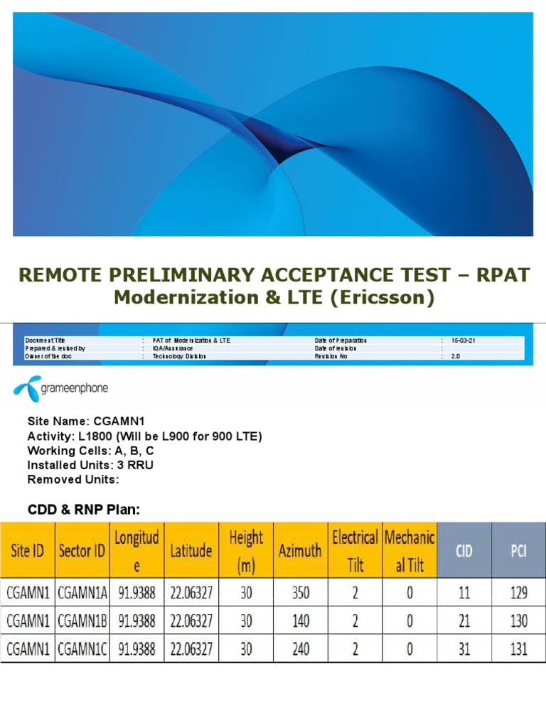 Remote Preliminary Acceptance Test - Rpat Modernization & LTE (Ericsson ...