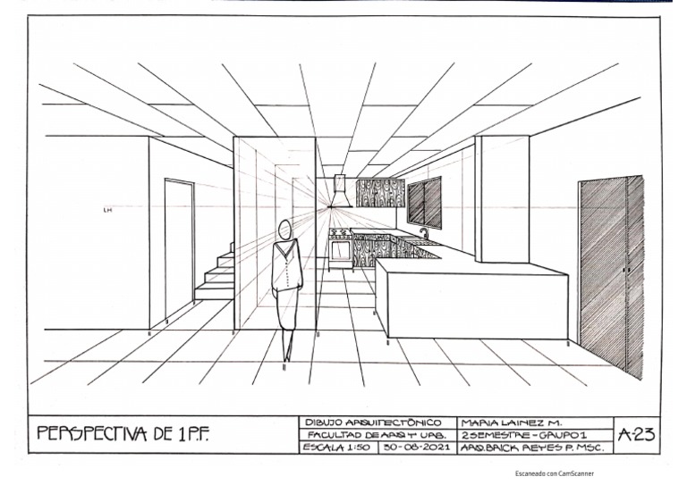 Perspectiva A 1 Punto de Fuga-Cocina | PDF
