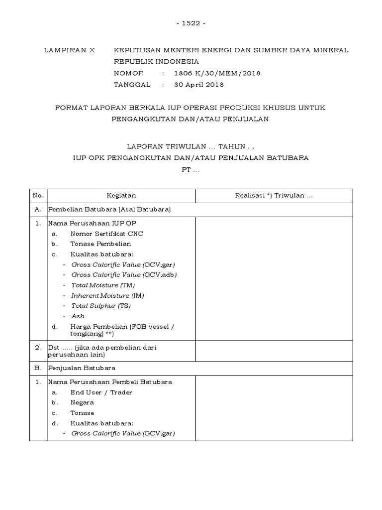 Kepmen ESDM 1806 K 30 MEM 2018-1522-1523 | PDF