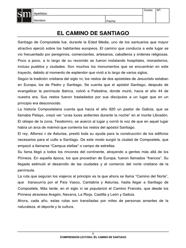 Comprension Lectora | PDF | Santiago de compostela | Camino de santiago