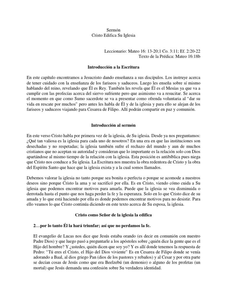 Sermón Cristo Edifica Su Iglesia | PDF | Cristo (título) | San Pedro