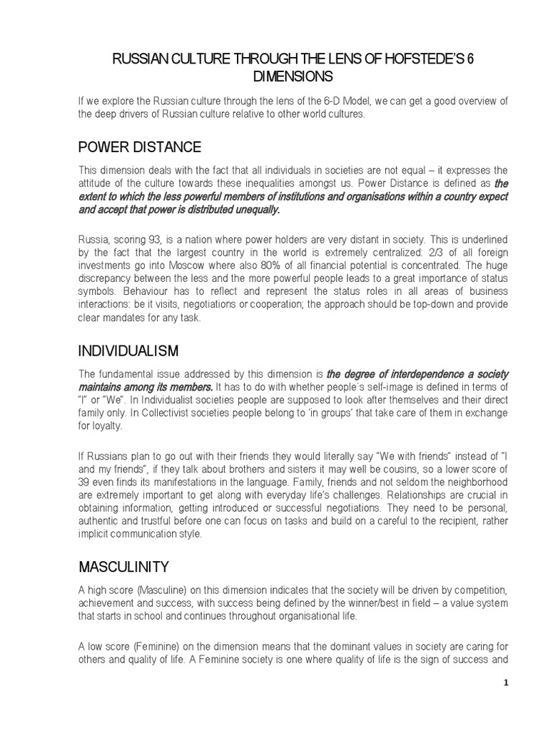 Hofstede's Cultural Dimensions of Russia | PDF | Society | Cognition