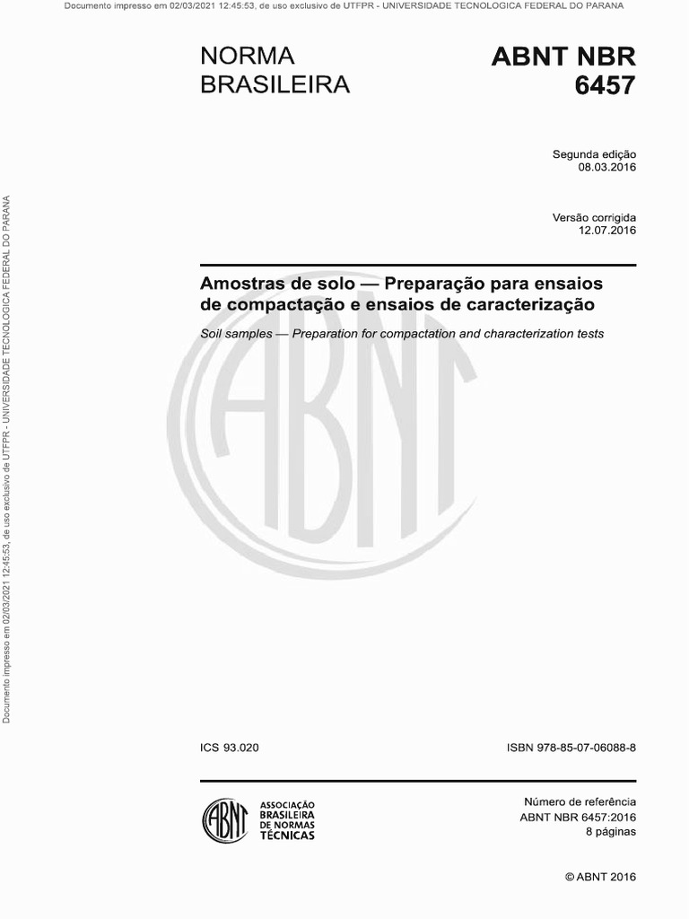 NBR 6457 - Amostra de Solo - Preparação para Ensaios de Compactação e ...