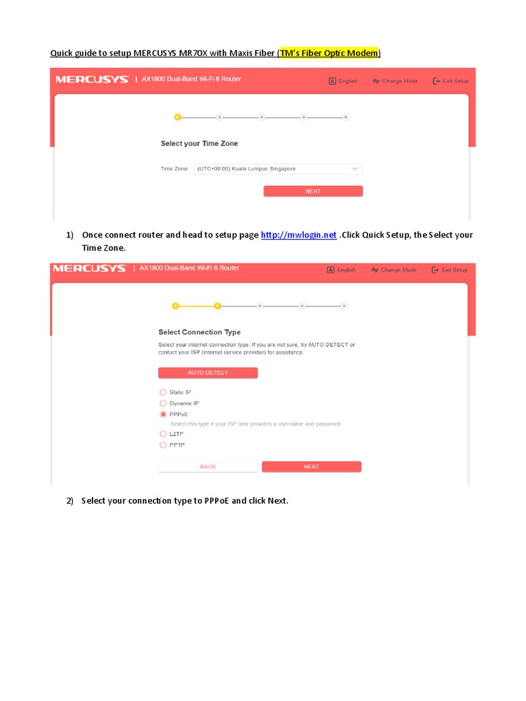 Mercusys MR70X Router Setting For Maxis Fiber | PDF