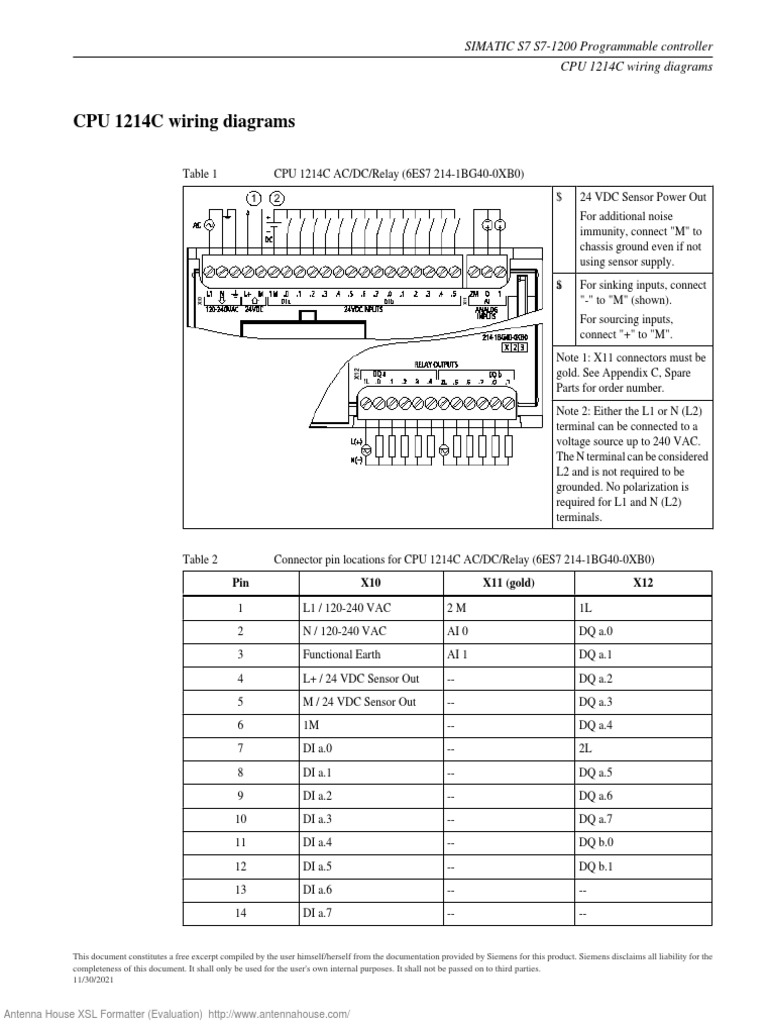 SIMATIC S7 S7-1200 CPU 1214C Wiring Diagrams | PDF | Electric Power | Components