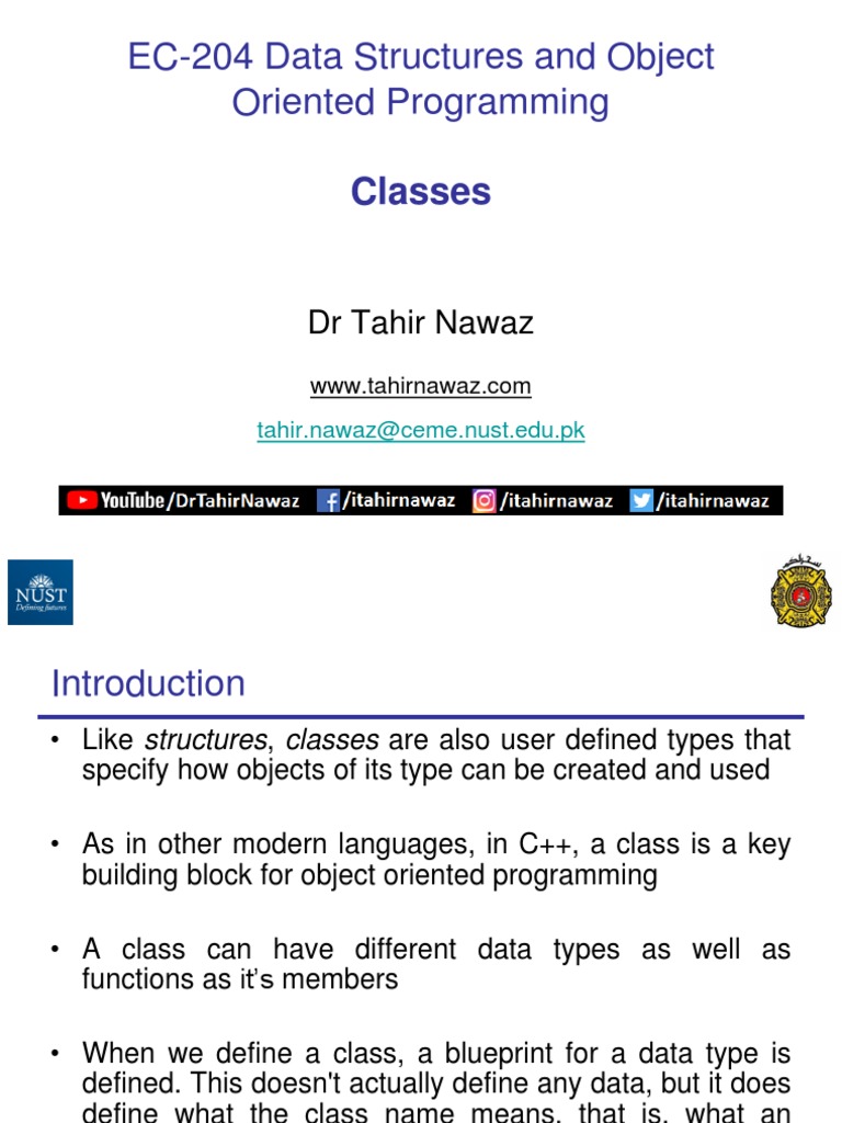 EC-204 Data Structures and Object Oriented Programming: Classes | PDF ...