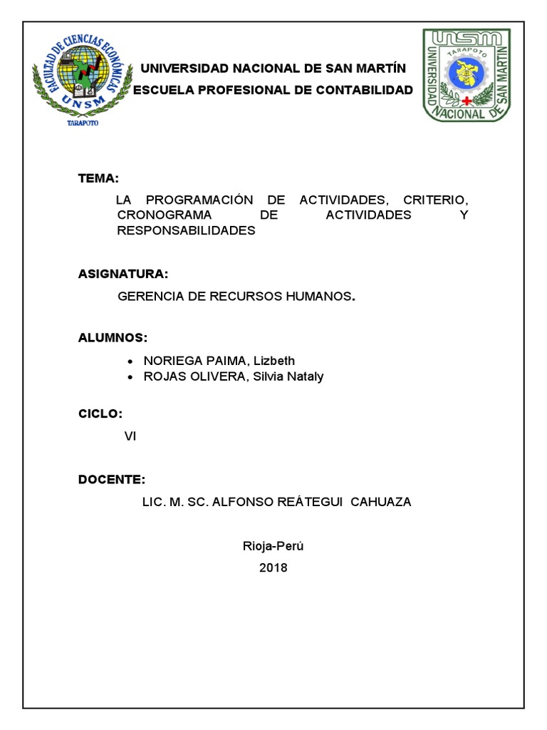Programación y Cronograma de Actividades | PDF | Planificación ...
