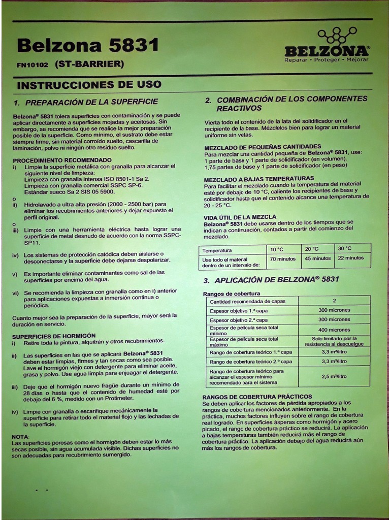 Belzona 5831 - Instrucciones de Uso | PDF
