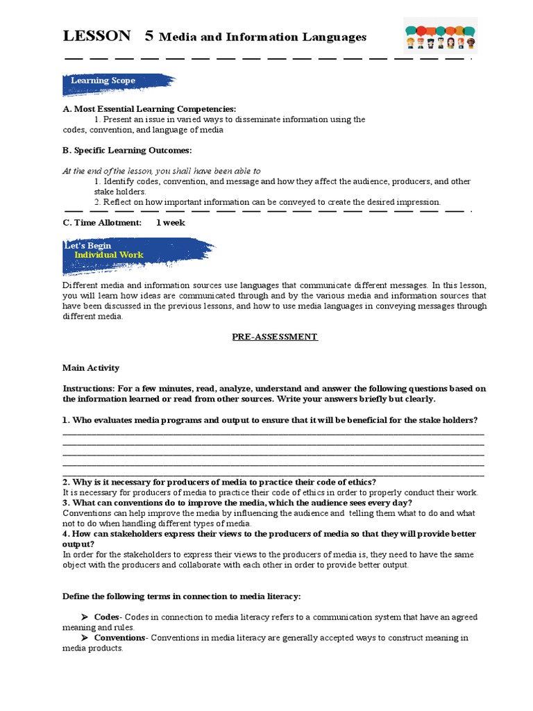 Lesson 5: Media and Information Languages | PDF | Information | Zoom Lens