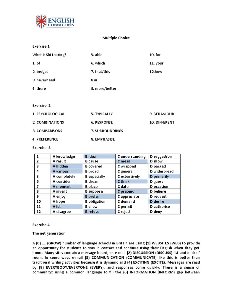 Multiple Choice Exercises | PDF | Verb | Rainforest