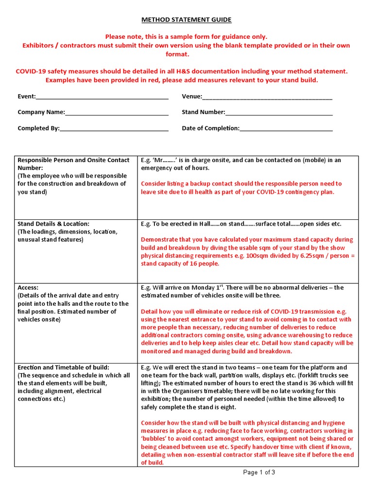 Method Statement Template for Exhibitors | PDF | Scaffolding | Forklift