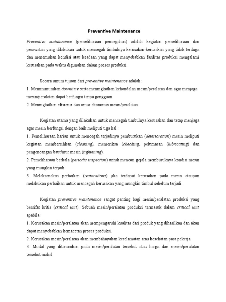 Preventive Maintenance | PDF