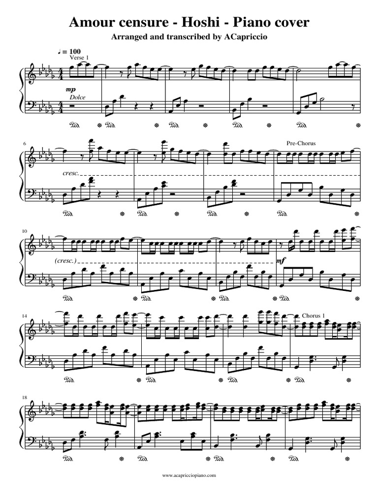 Amour Censure Hoshi Piano Cover | PDF | Musical Forms | Songs