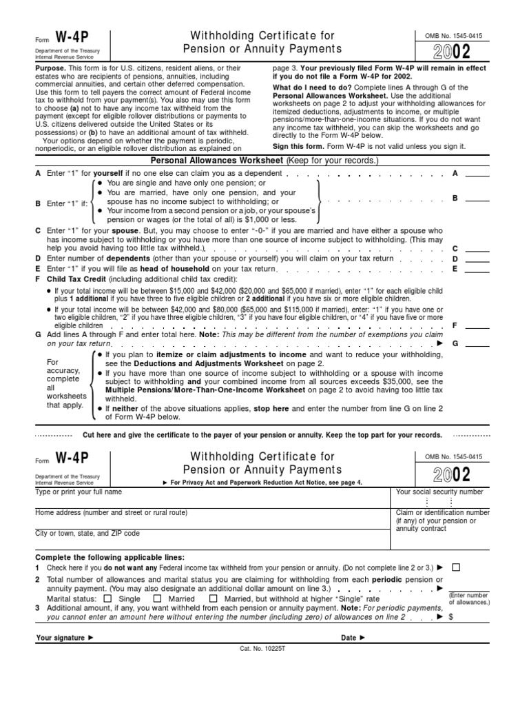 US Internal Revenue Service: fw4p - 2002 | PDF | Withholding Tax ...