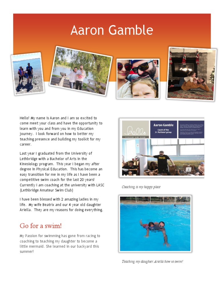 Aaron Gamble: Go For A Swim! | PDF