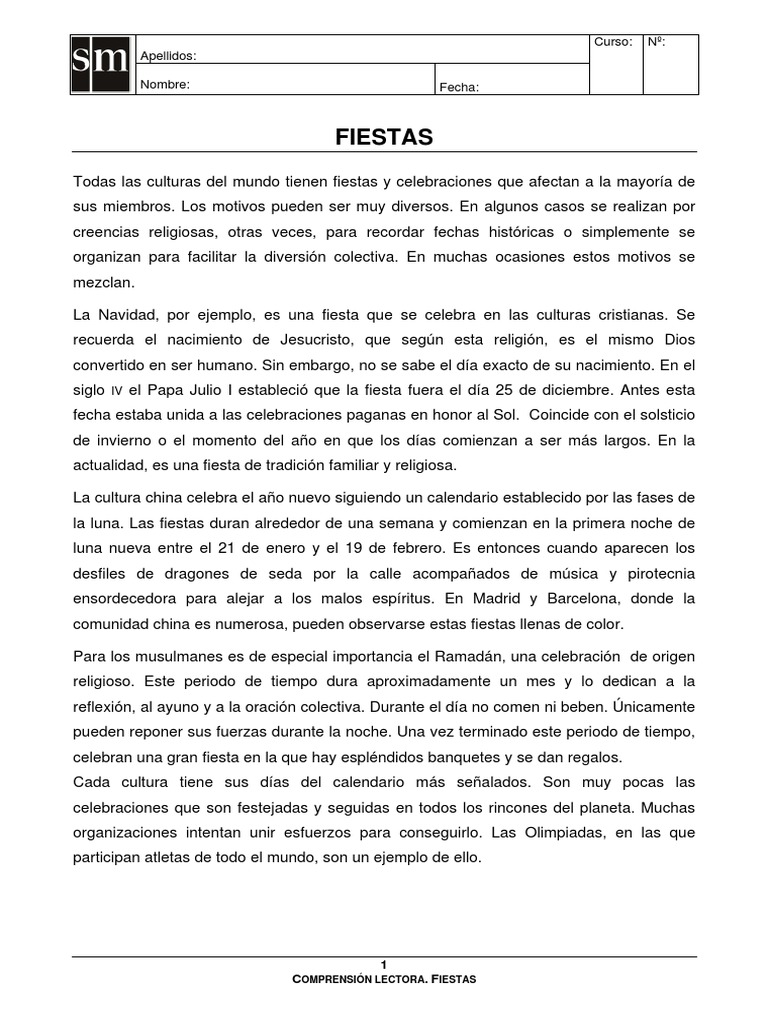 Comprensión Lectora: Fiestas Culturales | PDF | Navidad