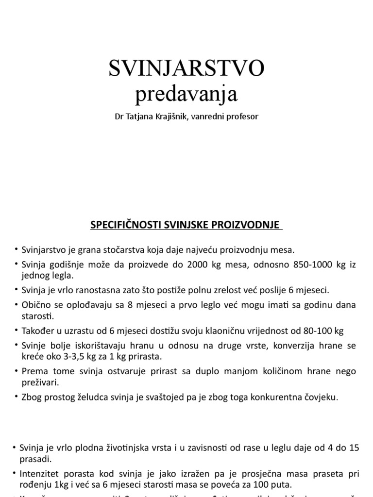 Svinjarstvo Predavanja Prezentacija | PDF