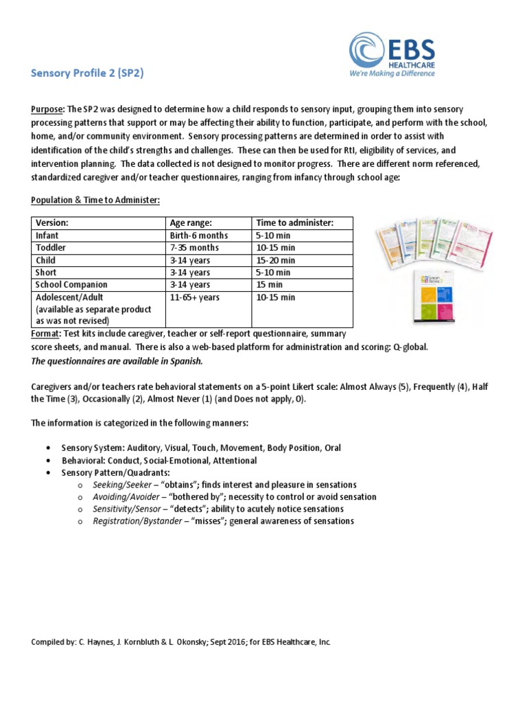 Sensory Profile 2 (SP2) : Age Range: Time To Administer | PDF | Senses ...