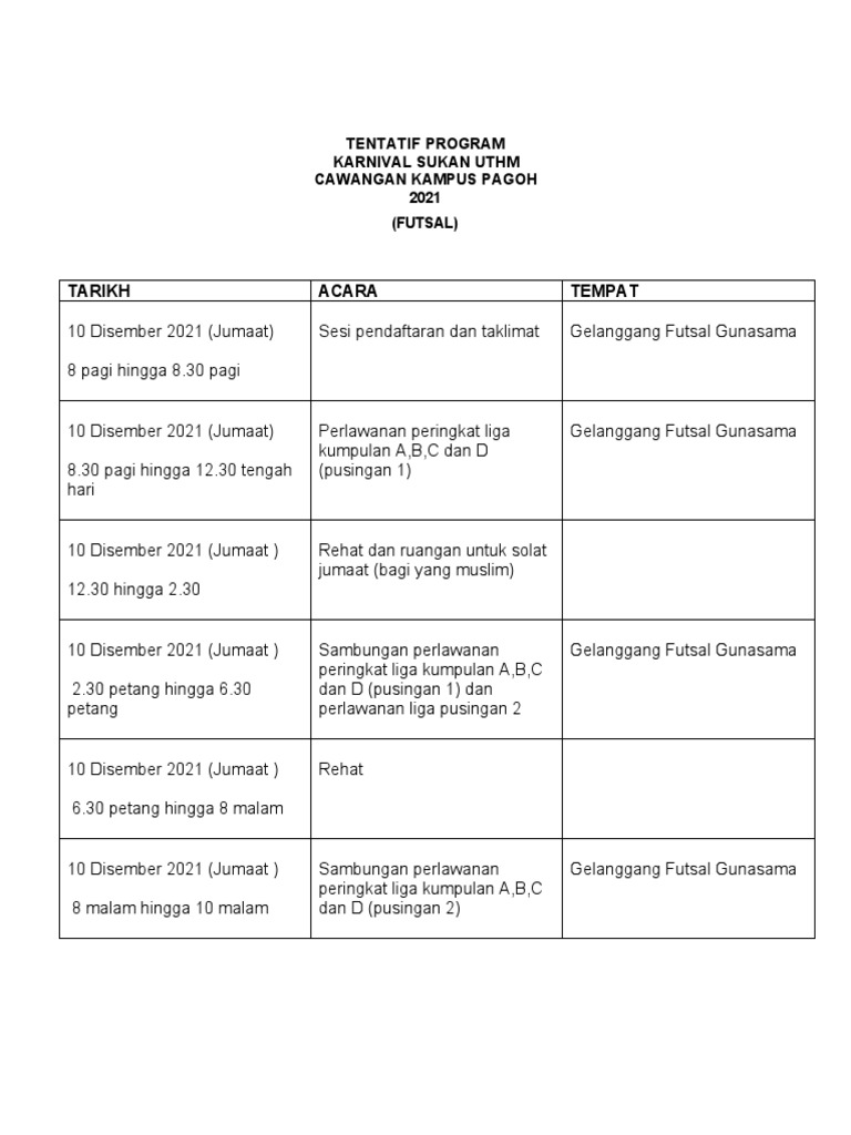 Program Futsal Karnival Sukan UTHM | PDF