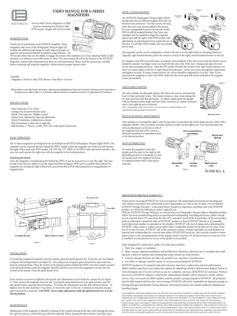 User'S Manual For G-Series Magnifiers: M1960 Rev A | PDF | Optics