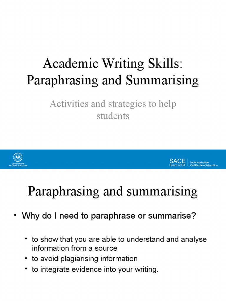 Academic Writing Skills - Paraphrasing and Summarising | PDF ...