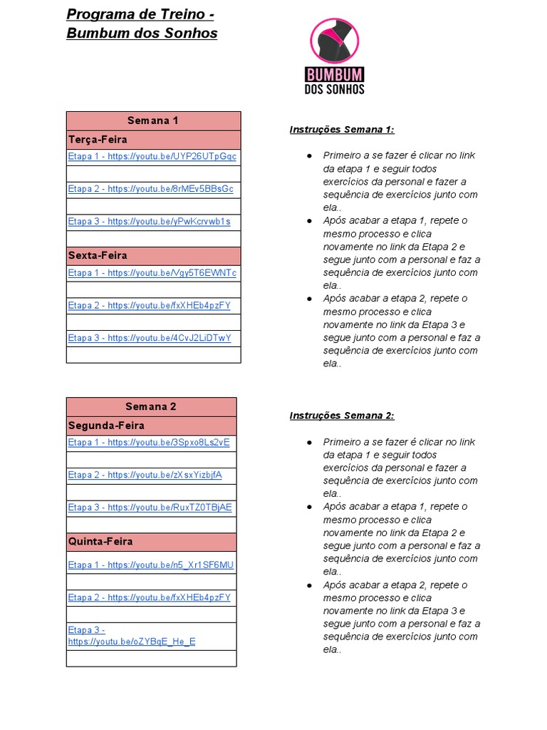 Programa de Treino - Bumbum Dos Sonhos | PDF