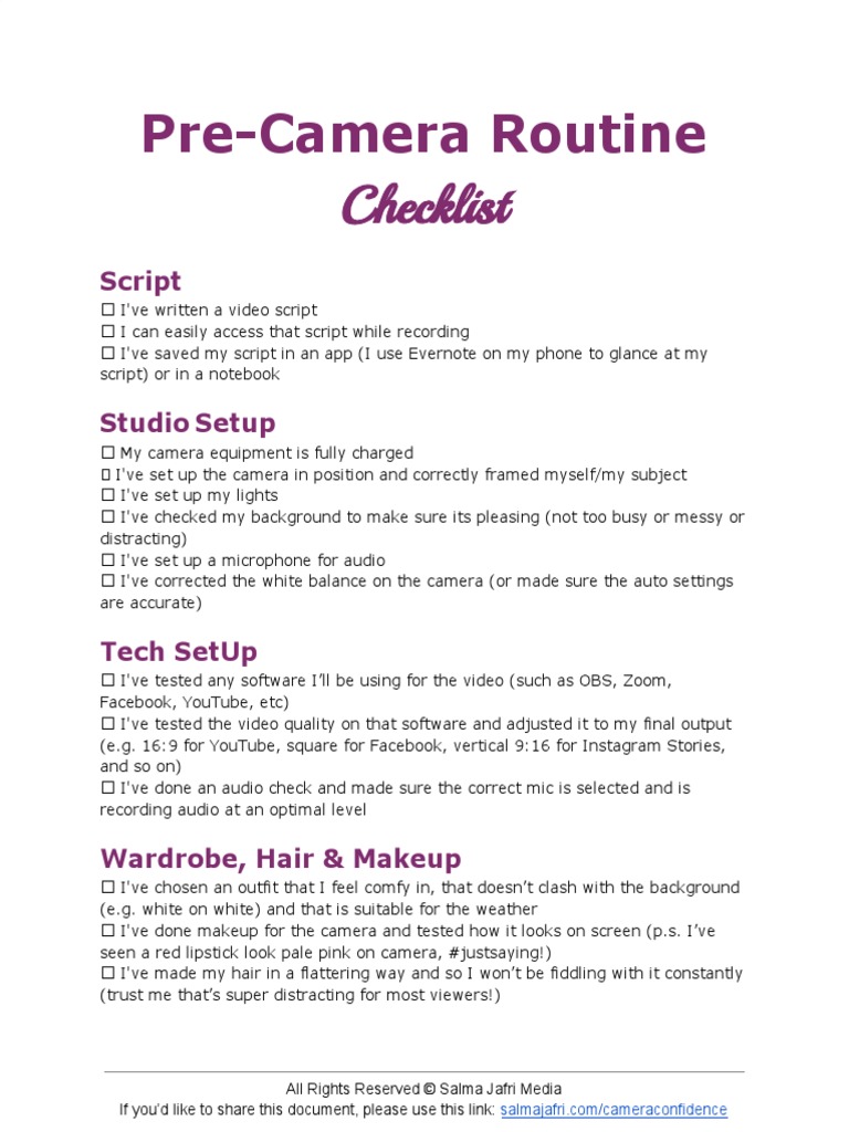 Pre-Camera Routine: Checklist | PDF | Camera | Computing