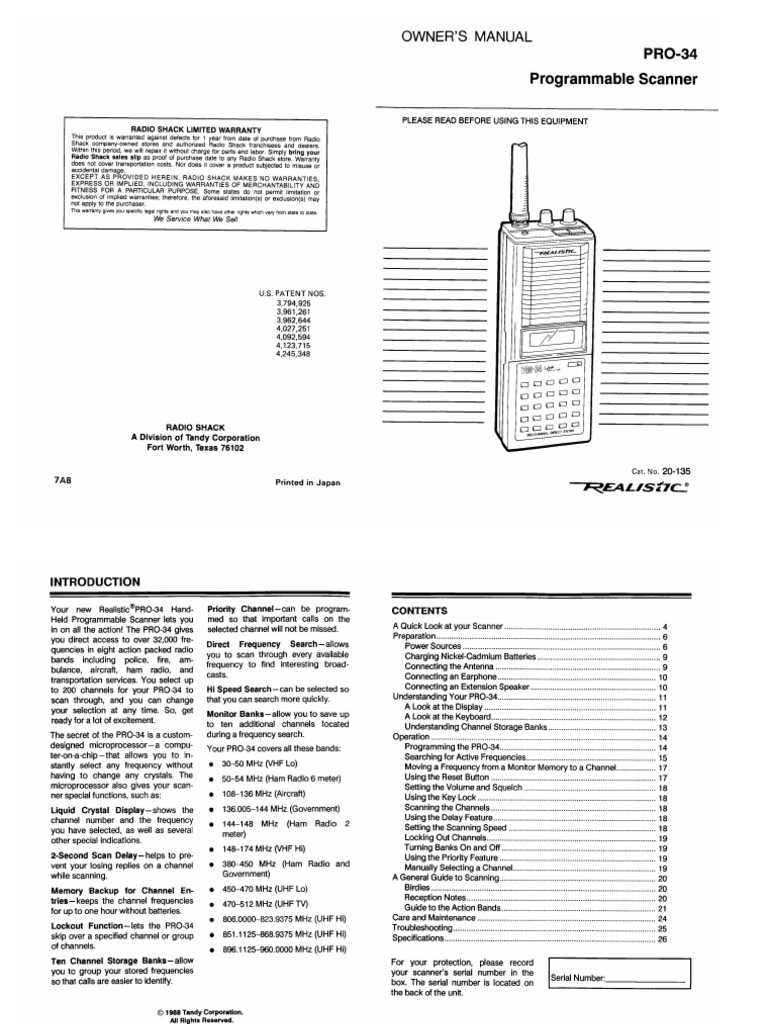 PRO-34 (Owner's Manual) | PDF