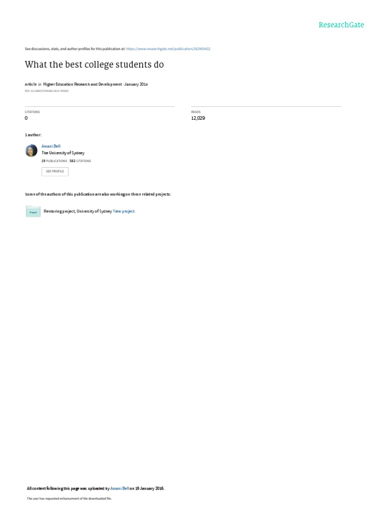 What The Best College Students Do: Higher Education Research and ...