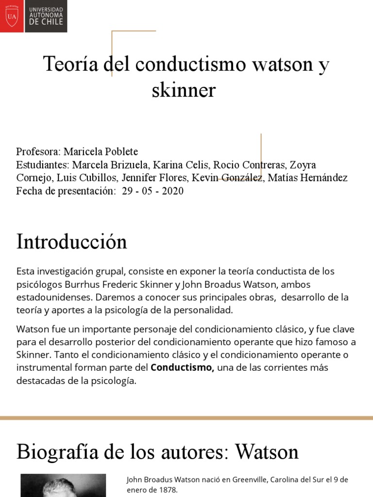 Teoria de Watson y Skinner | PDF | Behaviorismo | Reforzamiento